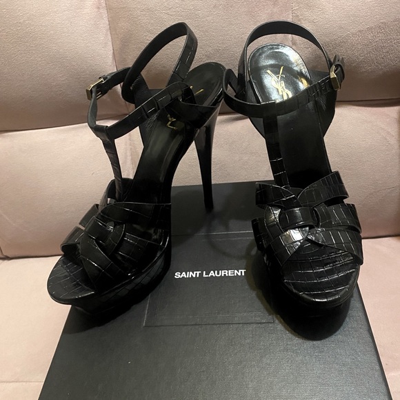 Yves Saint Laurent | Shoes | The Ysl Black Tribute Patent Platform High ...
